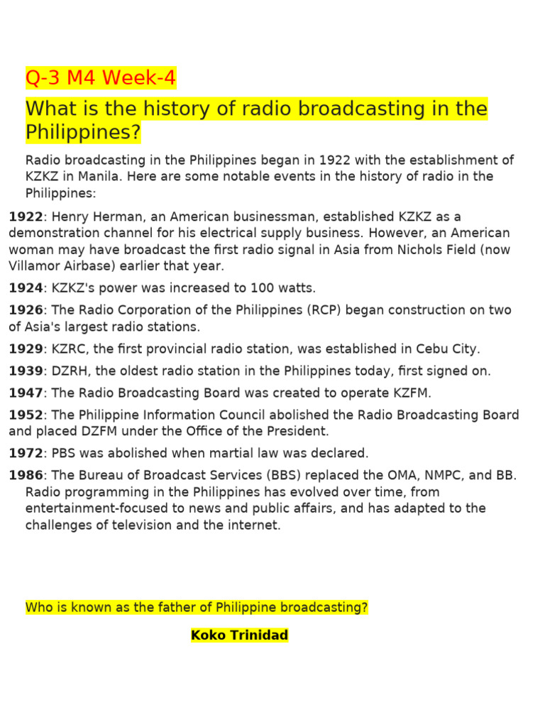 Q-3 M4-Week 4 What is the history of radio broadcasting in the ...
