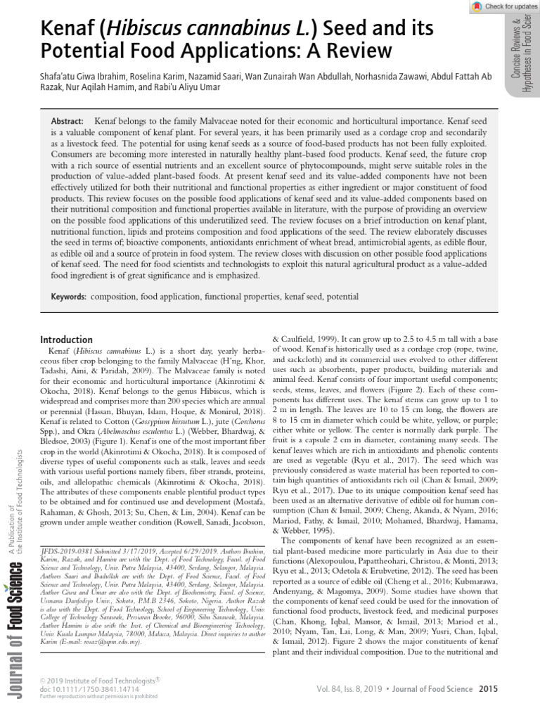 Journal of Food Science - 2019 - Giwa Ibrahim - Kenaf Hibiscus ...