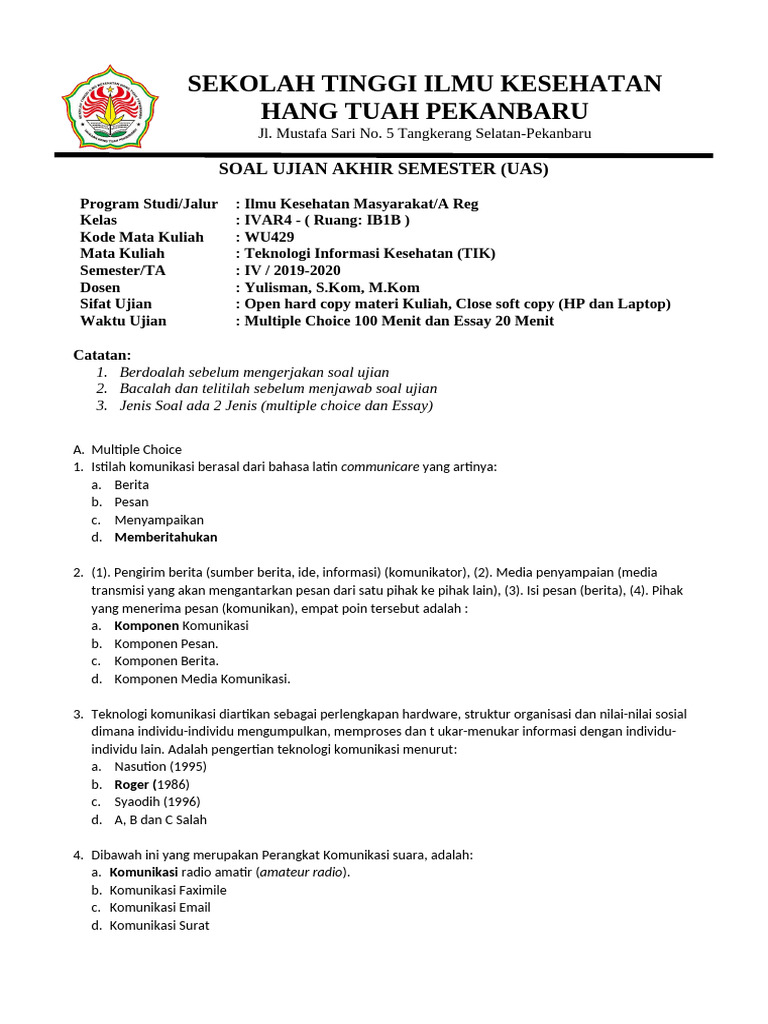 SOAL UAS TIK IKM A REG Kls 4 20192 | PDF