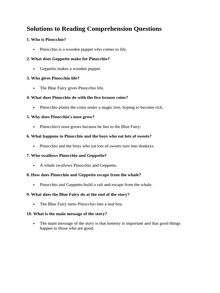 Solutions To Reading Comprehension Questions | PDF