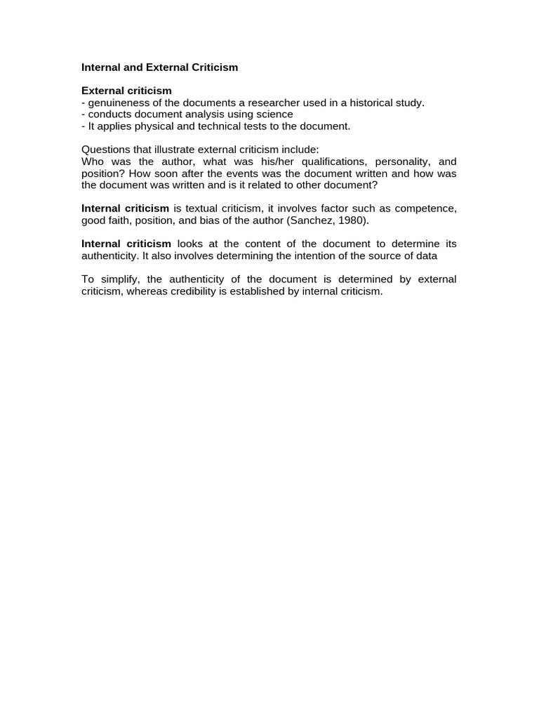 Internal and External Criticism | PDF