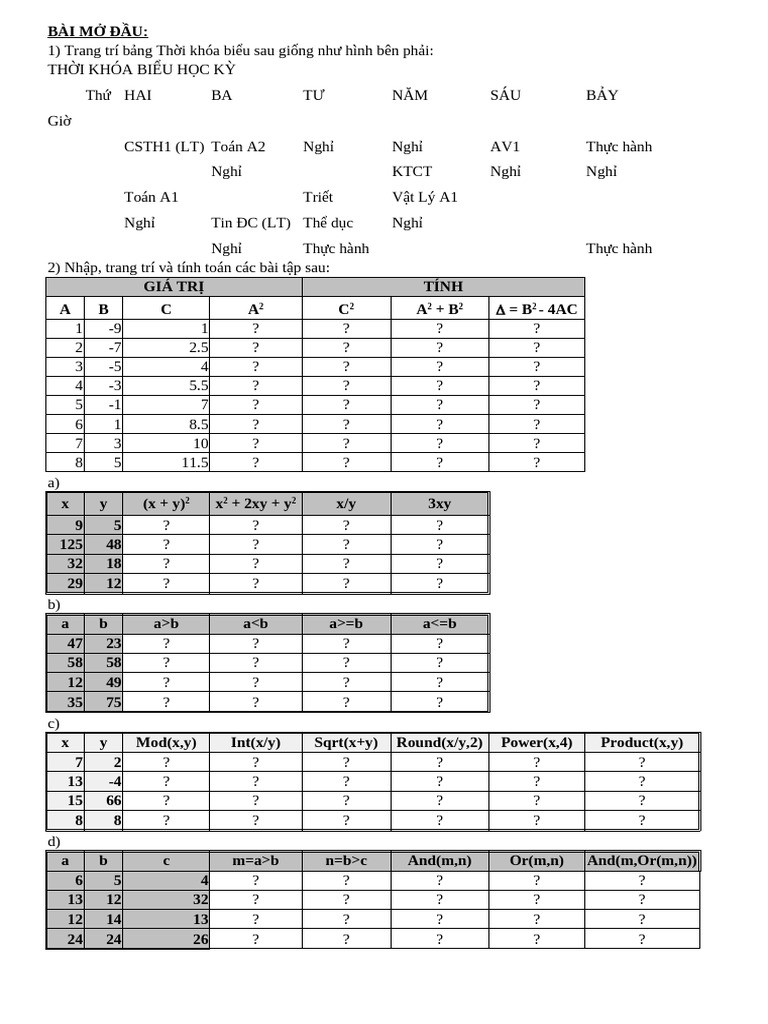 Bai Tap Excel v1.6 | PDF