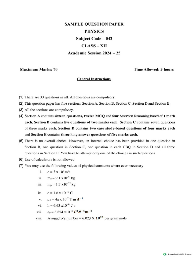 Physics SQP | PDF