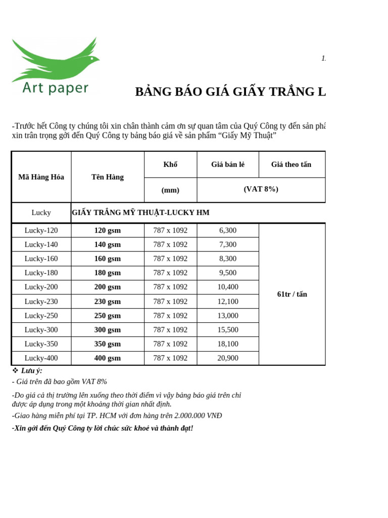 Bbg Giấy Trắng Lucky Hm Năm 2024 - Công Ty Zrp Printing Vn | PDF