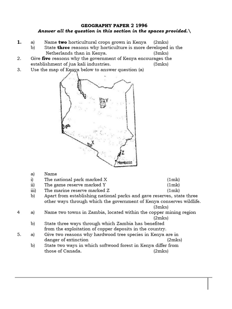 Kcse 1996 Geography Paper 2 | PDF | Urbanization | Economies