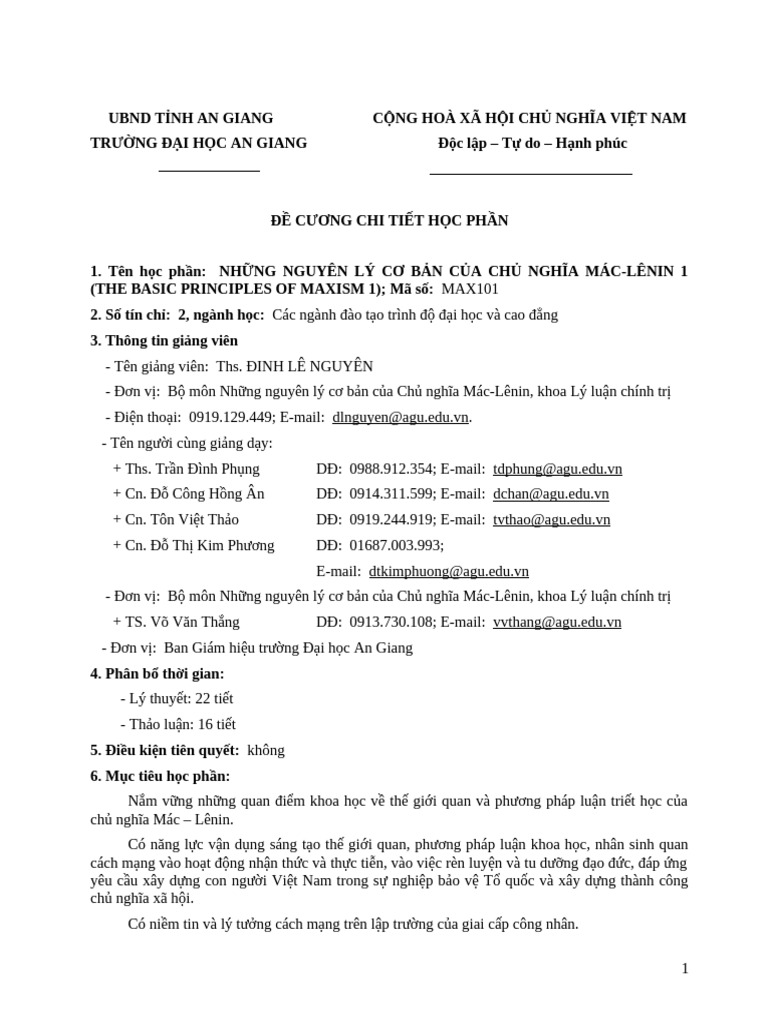 De Cuong Chi Tiet Cac Mon Hoc | PDF