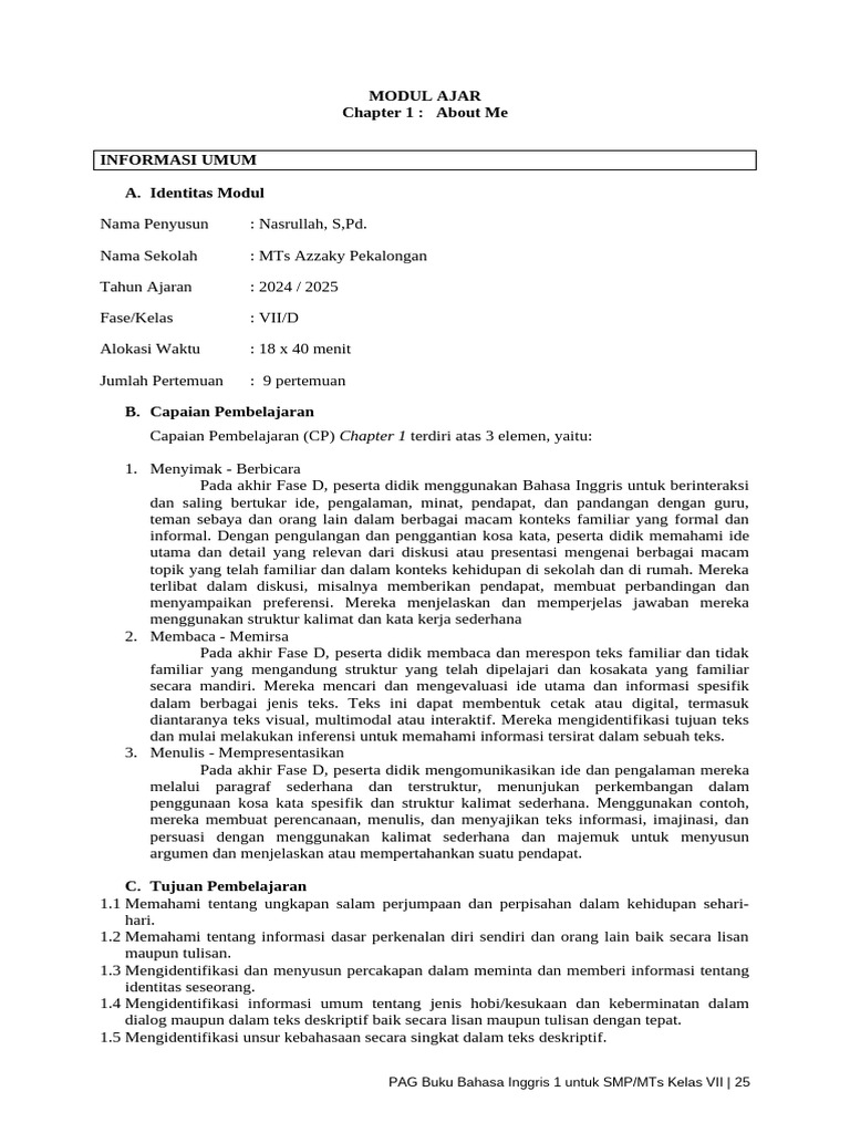 7.1 Modul Ajar Chapter 1 Intro | PDF