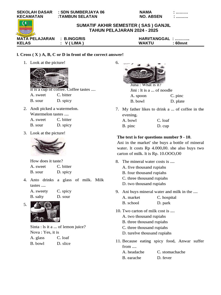 KELAS 5-SAS Bahasa Inggris Kelas 5 SEM 1 | PDF