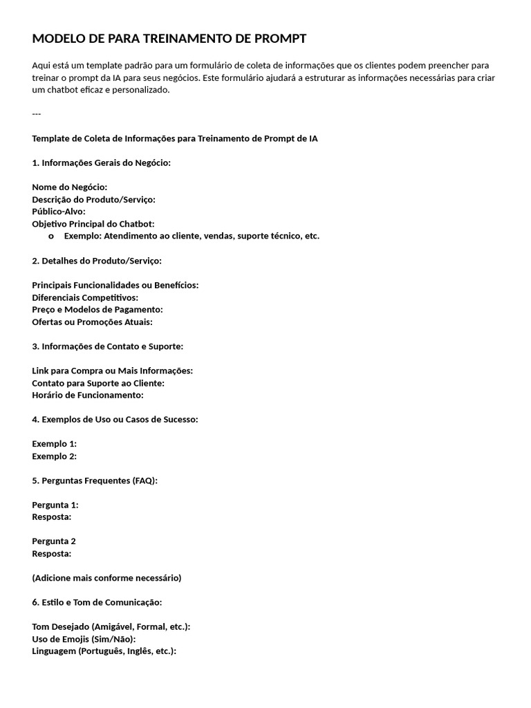 Modelo de para Treinamento de Prompt | PDF