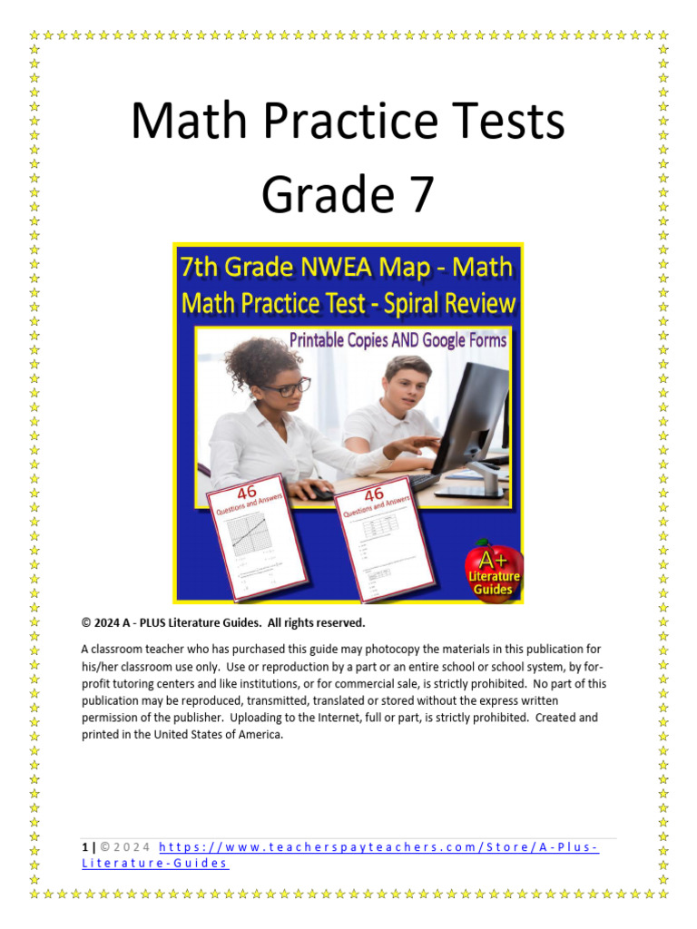 Math Practice Tests Grade 7: 2024 A - PLUS Literature Guides. All ...