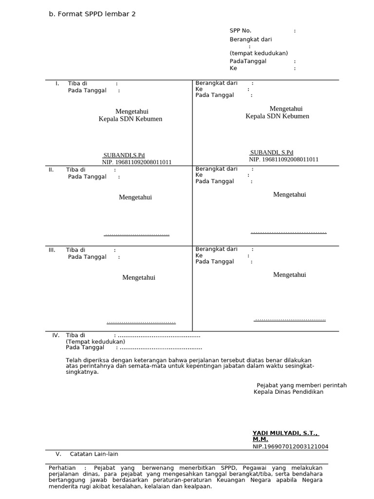 Format sppd SDN 2 SIMPANG KANAN | PDF