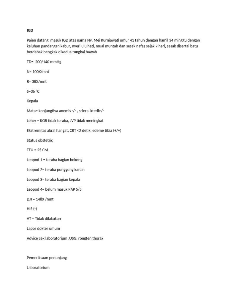 Simulasi Sim Rs Kasus Kebidanan PEB | PDF