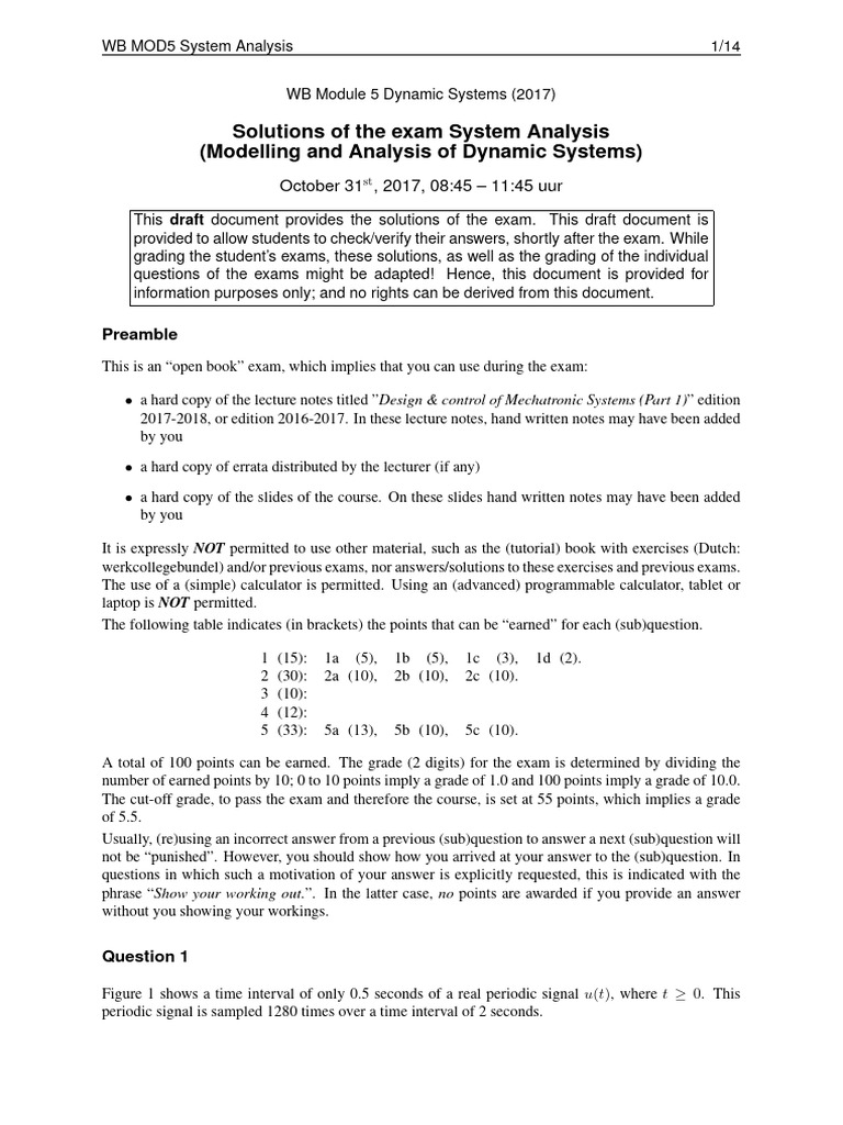 Exam Solutions for Dynamic Systems Analysis | PDF | Discrete Fourier ...