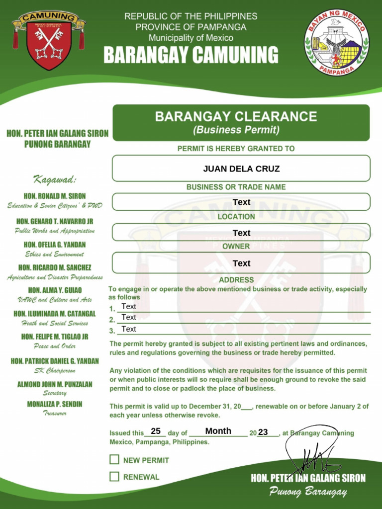 Camuning BARANGAY PERMIT | PDF