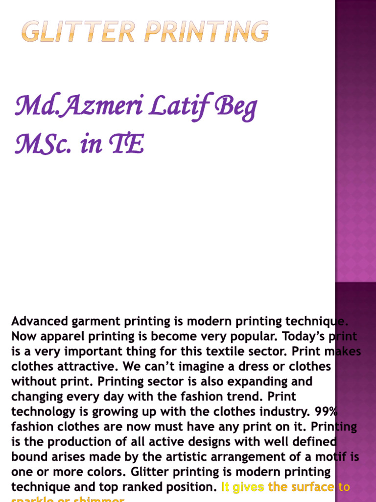 Glitter Printing Techniques for Textiles | PDF | Materials | Secondary ...