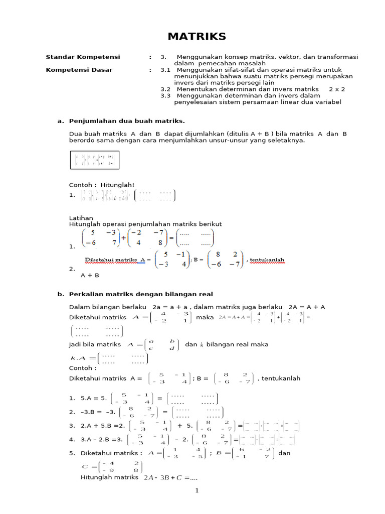 Operasi Matriks dan Invers 2x2 | PDF