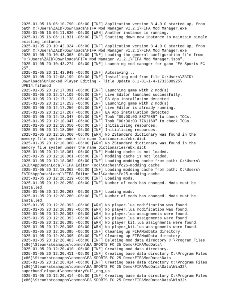 FIFA Mod Manager Log20250105 - 001 | PDF | Computing | Utility Software