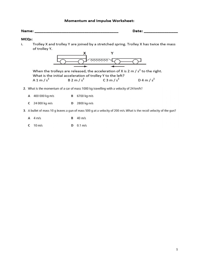 Momentum and Impulse Worksheet 1 | PDF