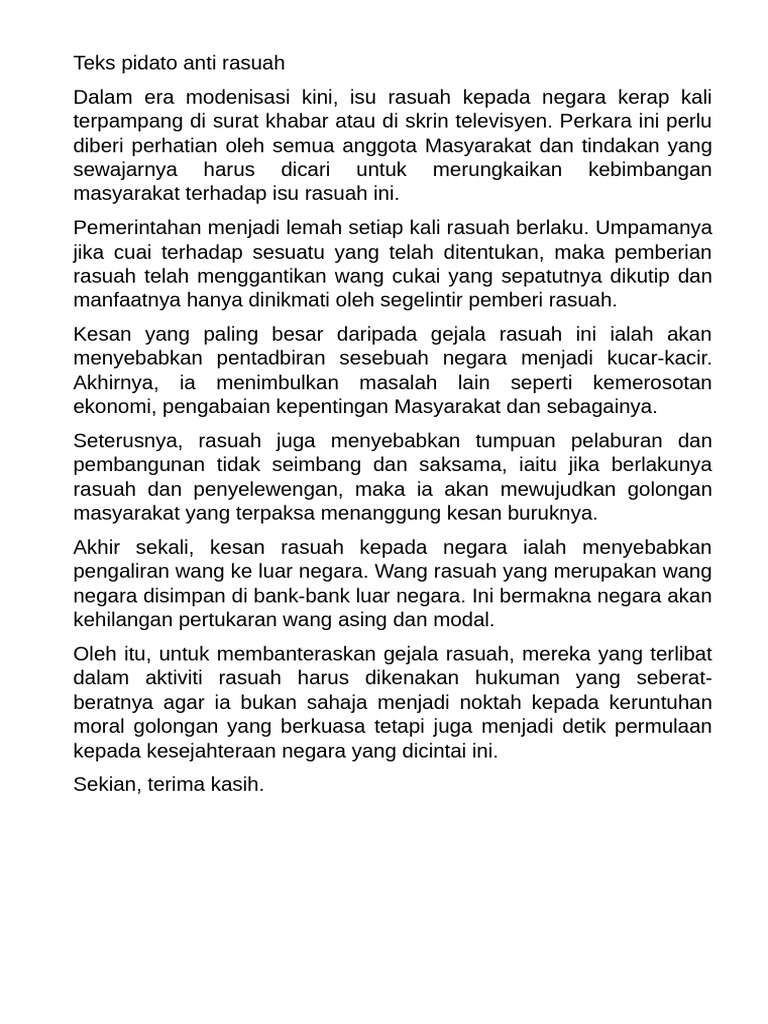 Teks Pidato Anti Rasuah | PDF