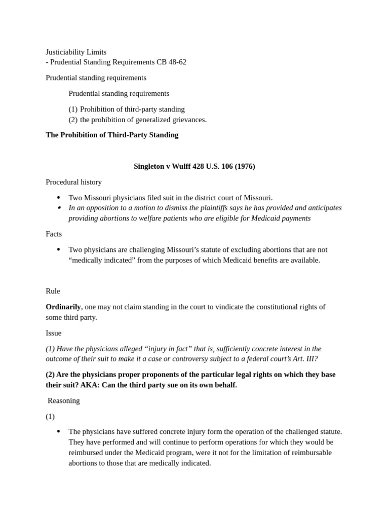 Prudential Standing Case Notes | PDF | Standing (Law) | Lawsuit