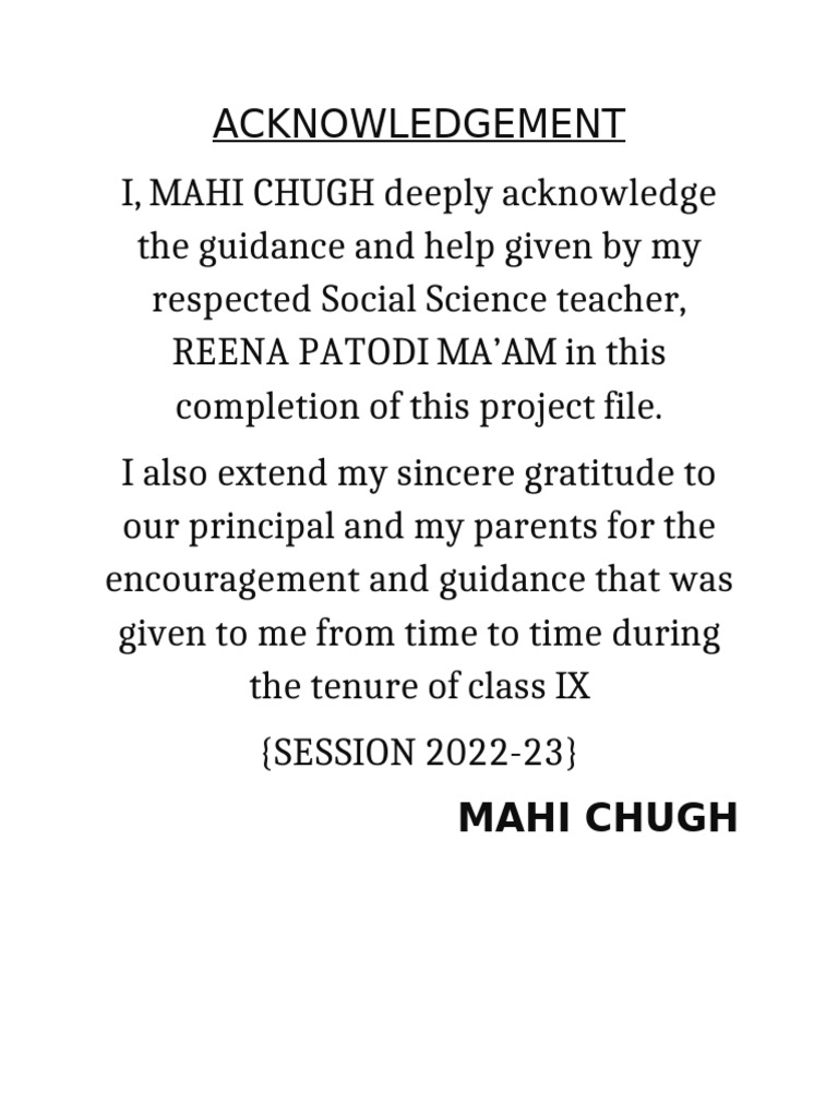 Acknowledgement Social Science Project | PDF Acknowledgement Social Science Project | PDF