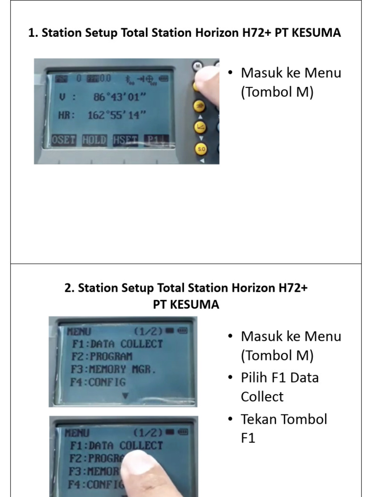 Cara Membuat Job & Backsight Total Station Horizon H72+ Setup Alat PT KESUMA | PDF