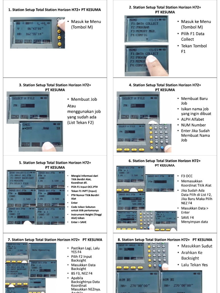 Print 4 Halaman Per Lembar Cara Station Set Up, Backsight, Stake Out Pada Total Station Horizon ...