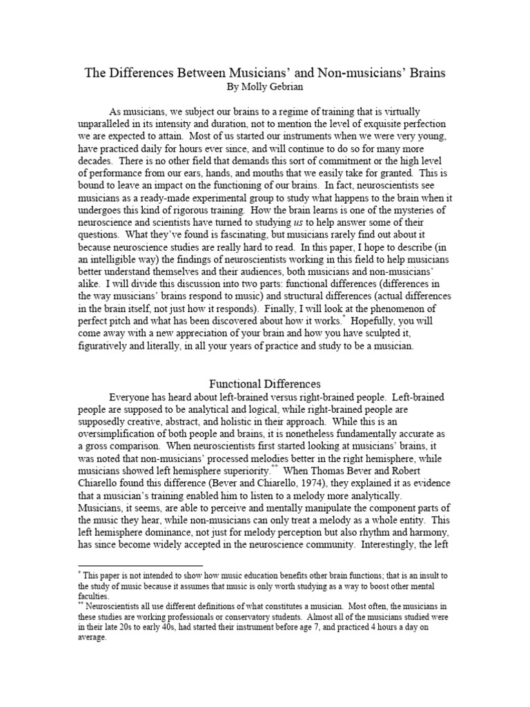 Musicians vs Non-musicians: Brain Differences | PDF | Neuron | Axon