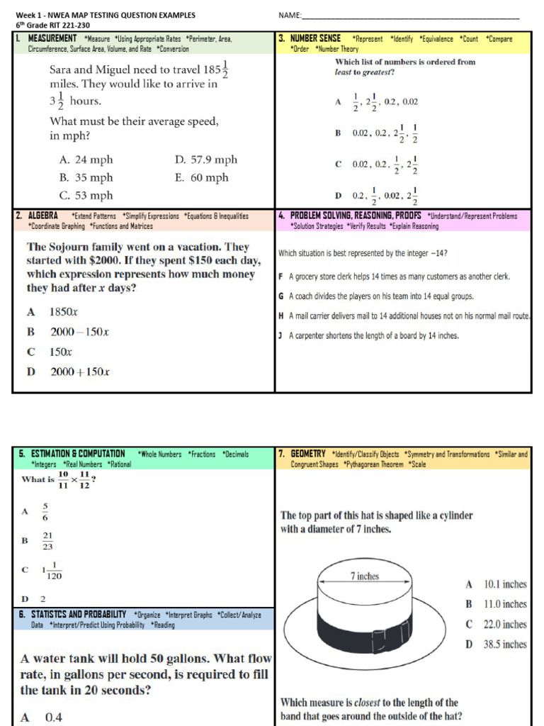 6th Grade NWEA MAP Test Examples | PDF | Numbers | Mathematics