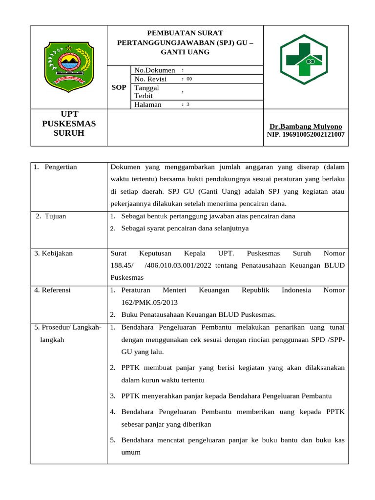 SOP Pembuatan SPJ GU Fix | PDF