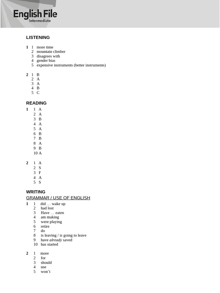 ANSWER KEY Repaso Unidad 1-5 | PDF