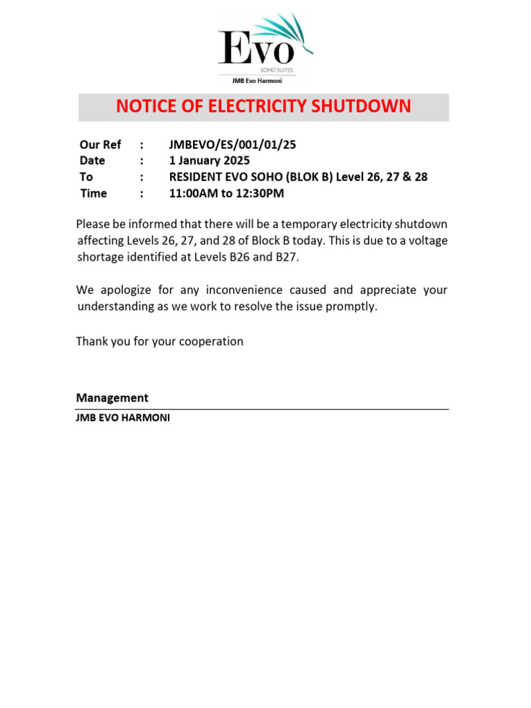 Notice of Electricity Shutdown | PDF