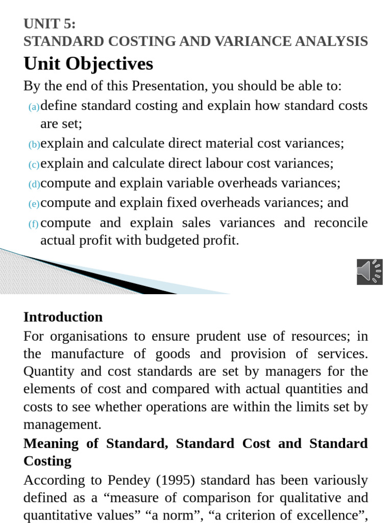 UNIT 5 Standard Costing & Variance | PDF | Variance | Cost