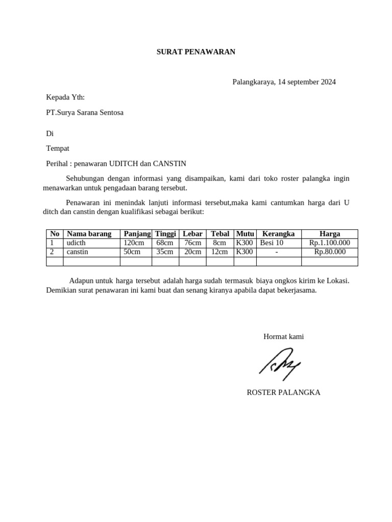 Surat Penawaran Uditch PT surya Sarana Sentosa | PDF Surat Penawaran Uditch PT surya Sarana Sentosa | PDF