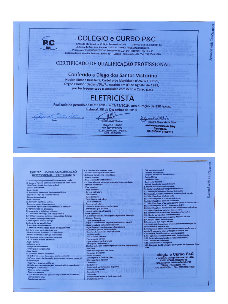 Certificado Curso Eletricista | PDF