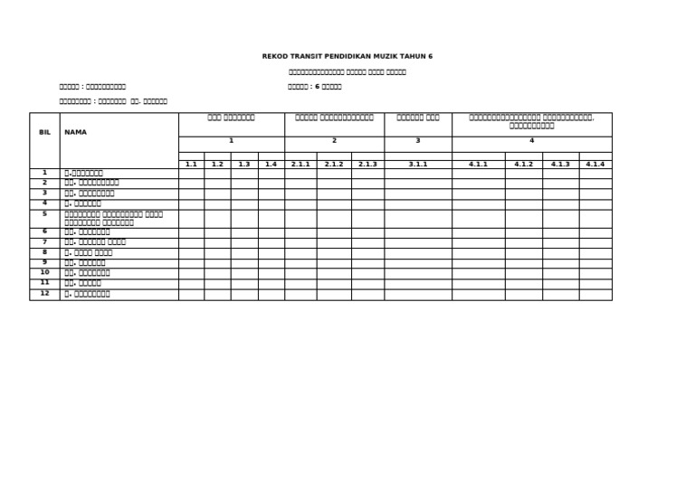 2024 Rekod Transit Pendidikan Muzik Tahun 6 | PDF