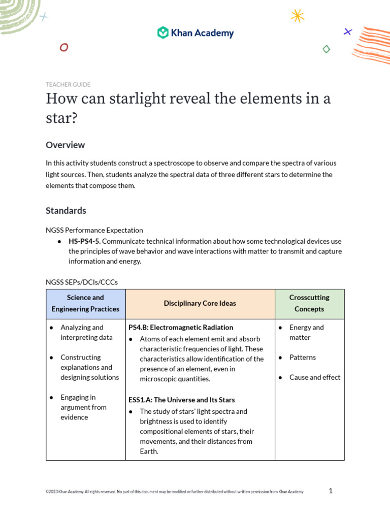 Teacher Guide - How Can Starlight Reveal The Elements in A Star | PDF | Spectroscopy ...