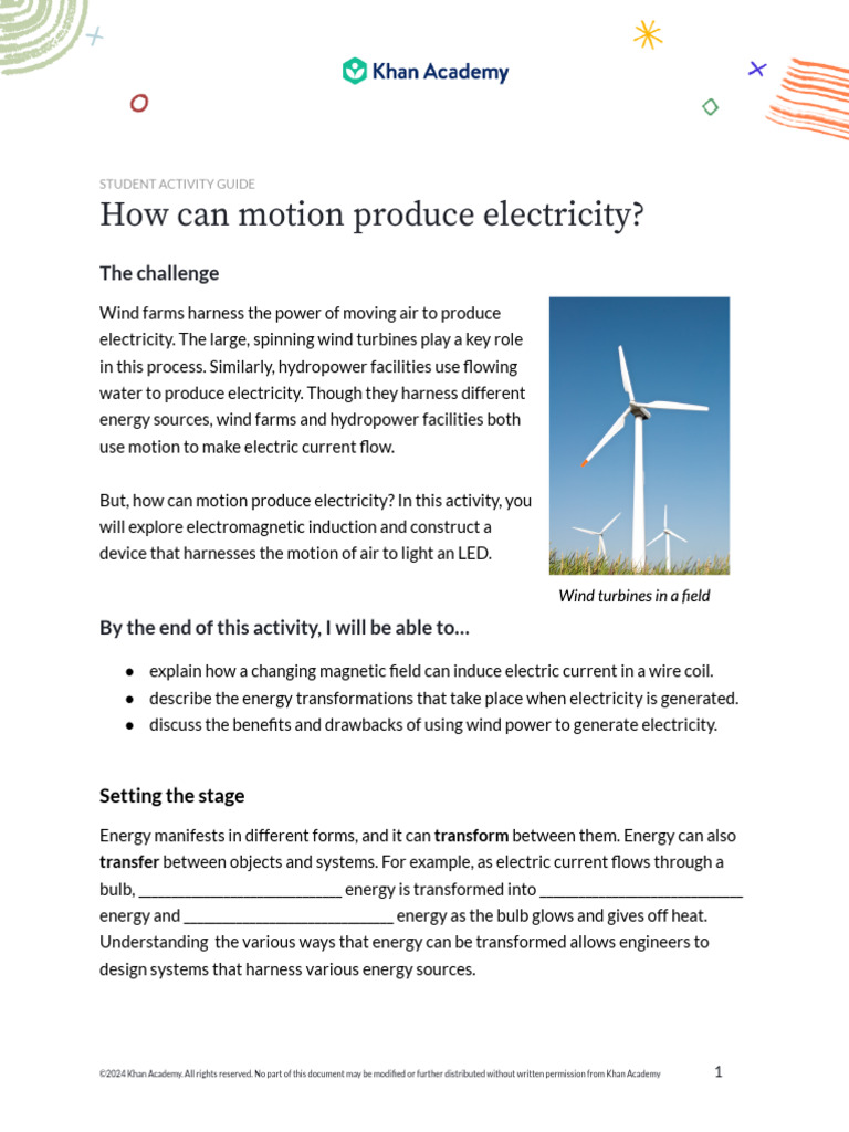 Motion to Electricity: Student Guide | PDF | Electromagnetic Induction ...