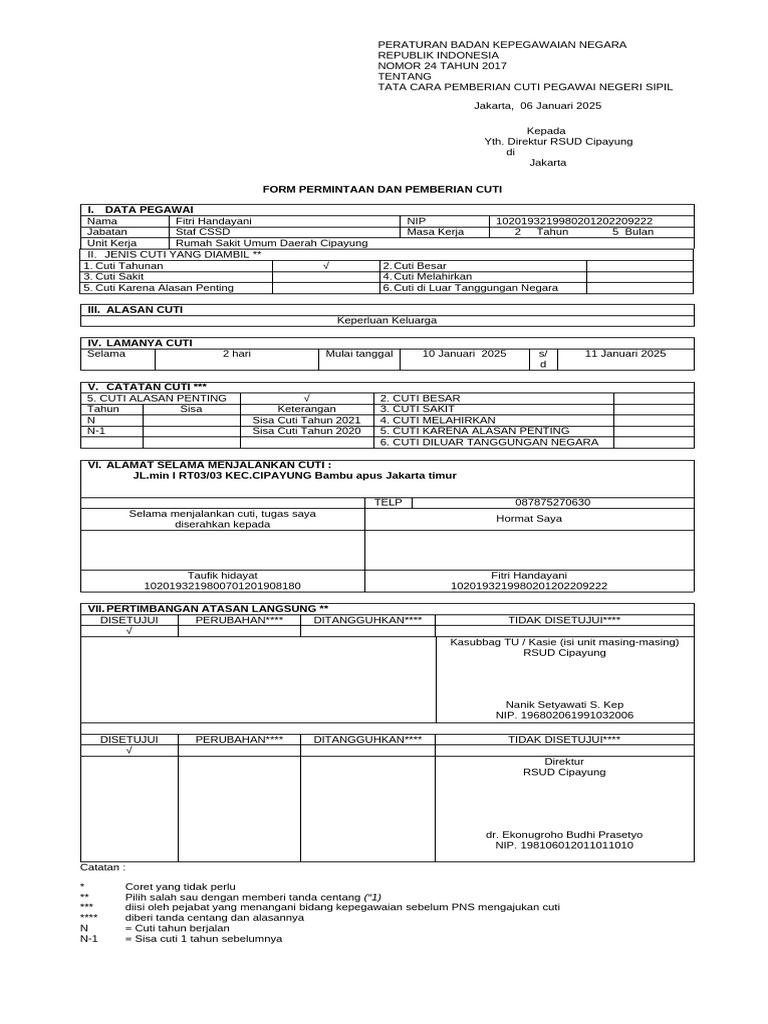 Form Cuti Fitri | PDF