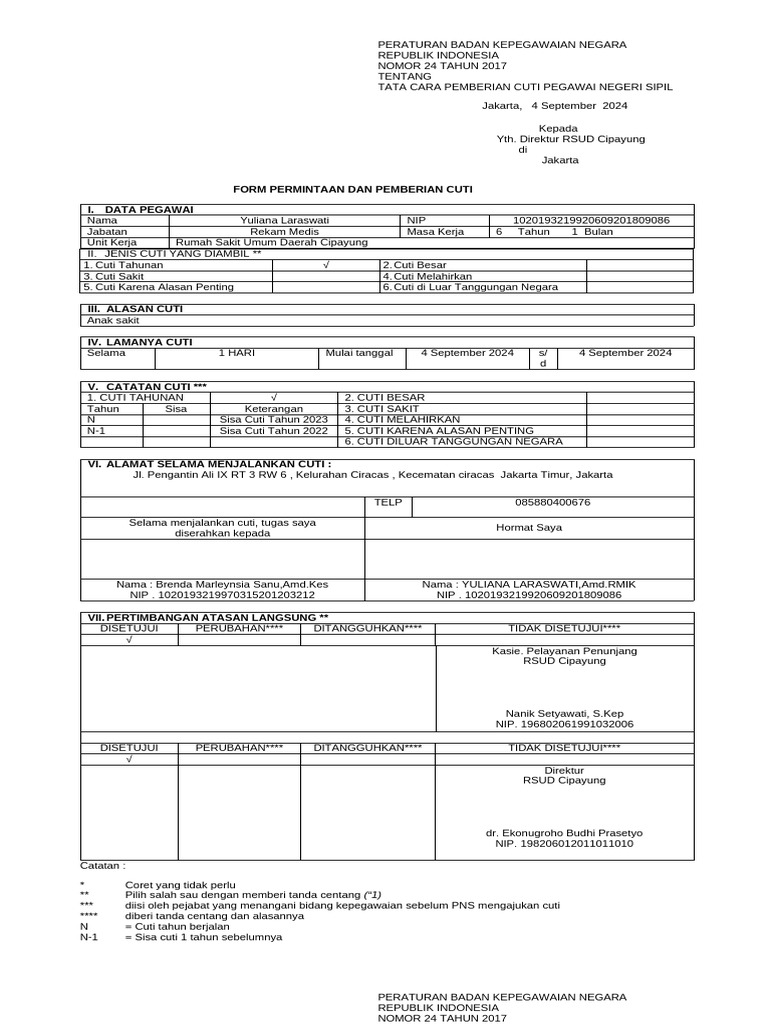 Form Cuti Unit Kasie PELAYANAN PENUNJANG ARMAN | PDF