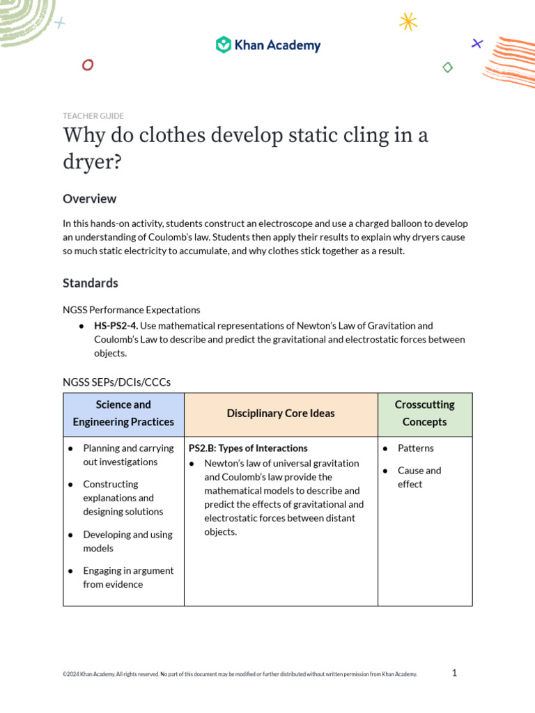 Teacher Guide - Why Do Clothes Develop Static Cling in A Dryer | PDF ...
