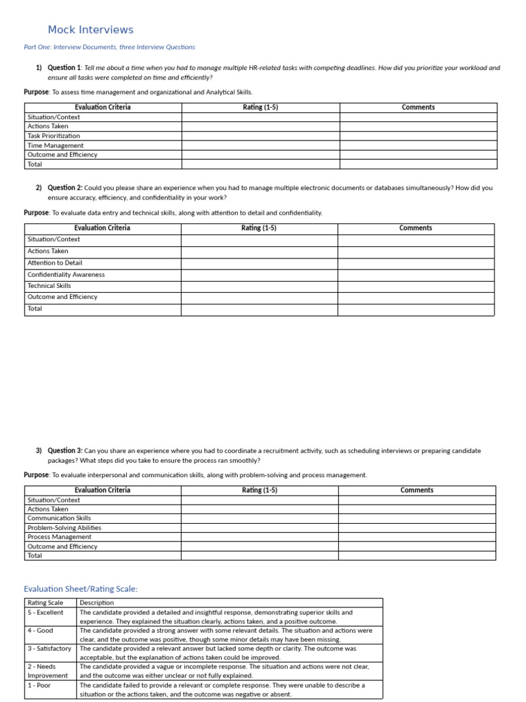 Mock Interviews 3 quesitons | PDF | Time Management | Professional Skills