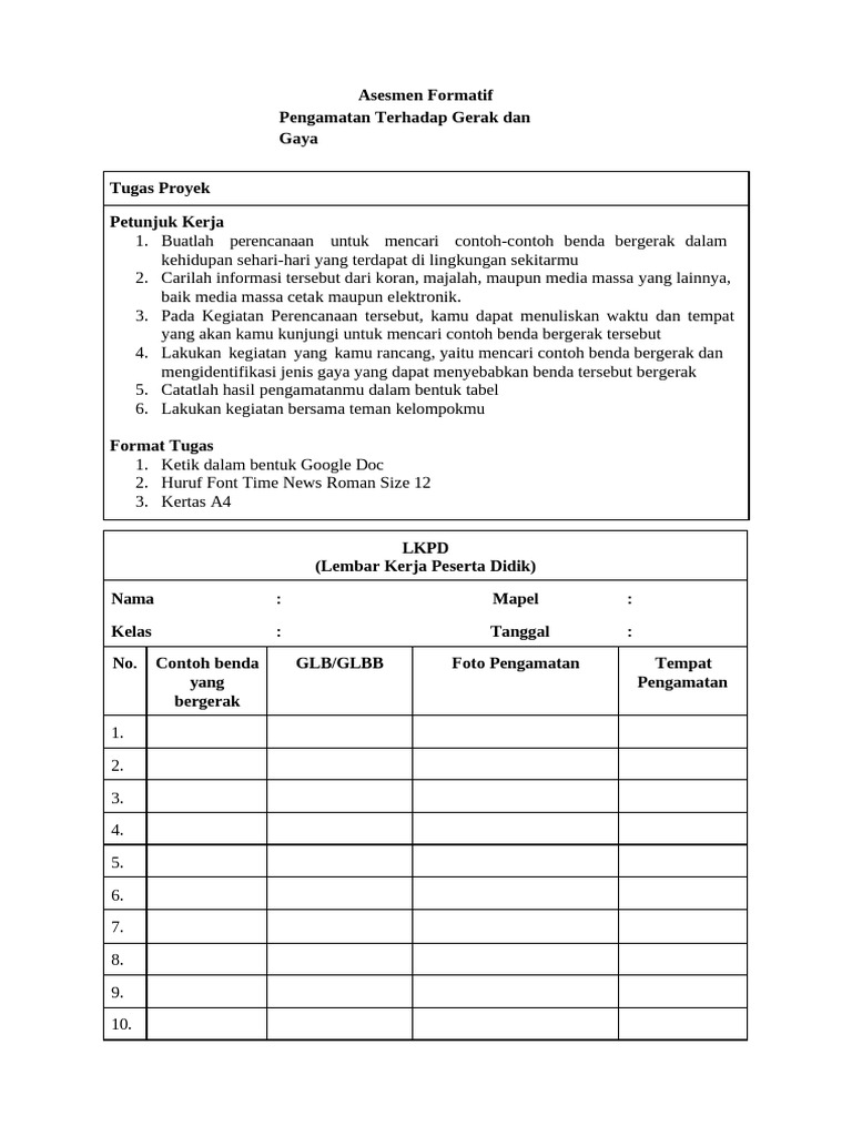 Asesmen Formatif Gerak Dan Gaya | PDF