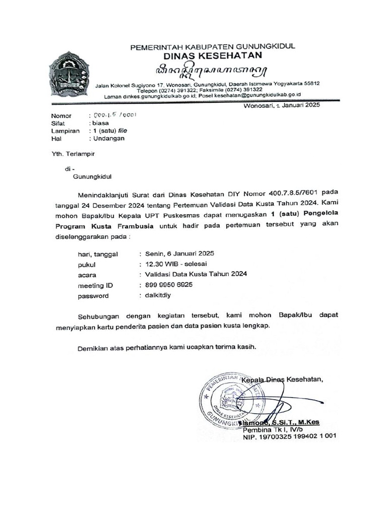 Undangan Validasi Kusta tahun 2024 | PDF