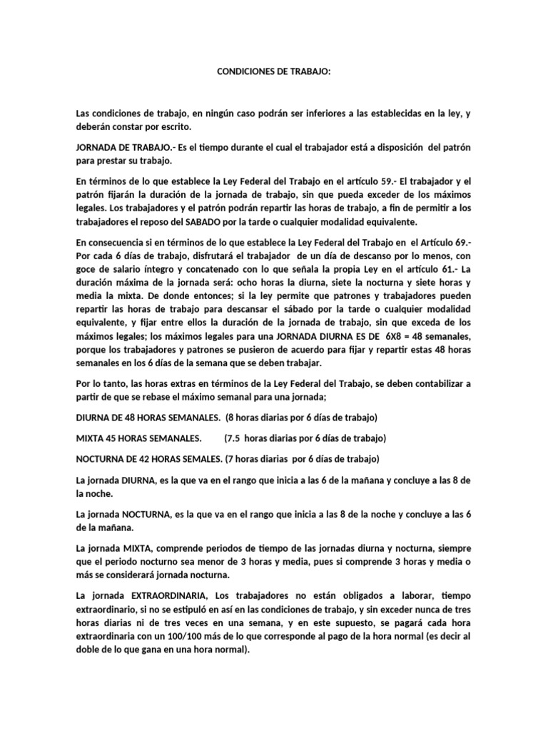Condiciones de Trabajo | PDF | Tiempo de trabajo | Salario