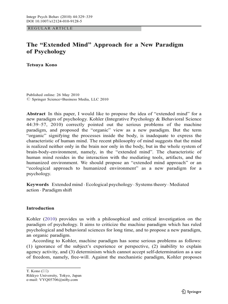 The Extended Mind Approach For A New Par | PDF | Psychology | Mind