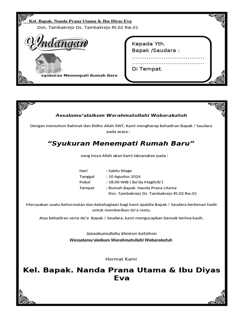 Undangan Syukuran Rumah Baru | PDF