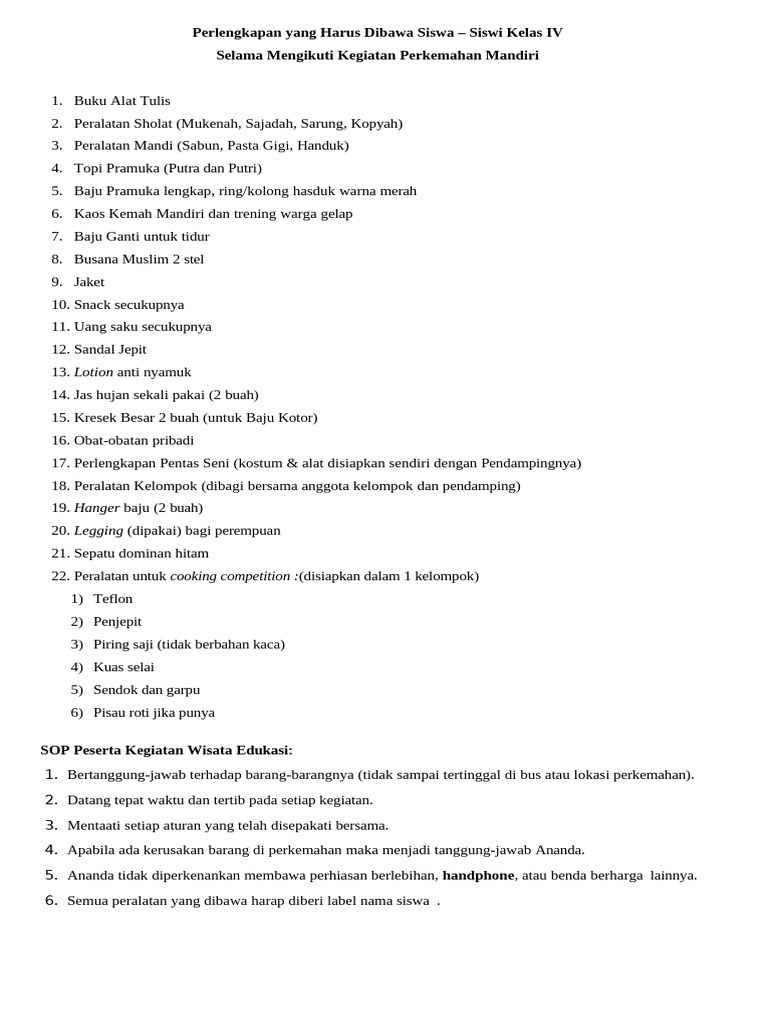 Keperluan Yang Perlu Disiapkan | PDF