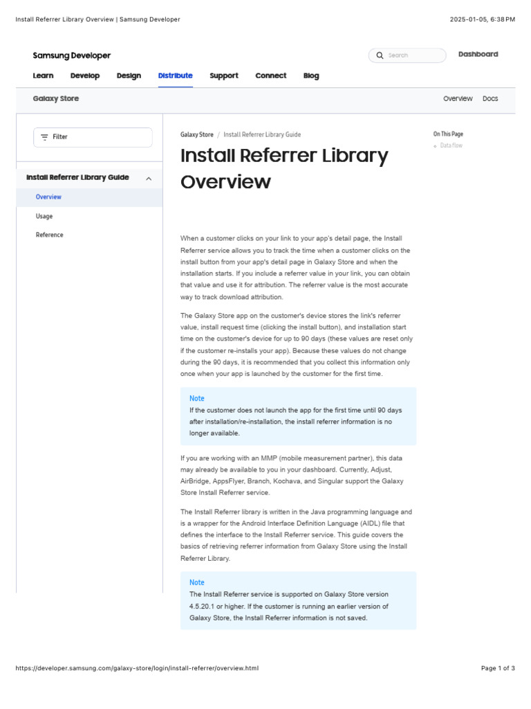 Install Referrer Library Overview | Samsung Developer | PDF | Mobile App | Android (Operating ...