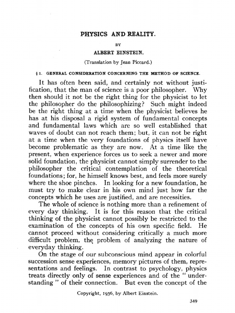 Physics and Reality - Einstein | PDF | Concept | Theorem